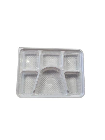 6 Compartment White Thali With Clear Lids 100 Pcs Set – Golden Supplies Ltd